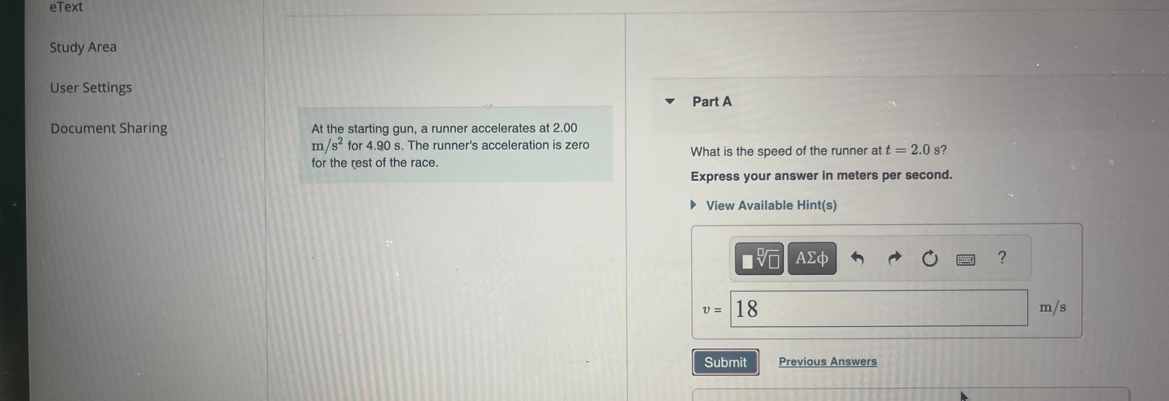 Solved eTextStudy AreaUser SettingsDocument SharingPart | Chegg.com
