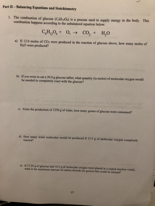 Solved Part II - Balancing Equations and Stoichiometry 1. | Chegg.com