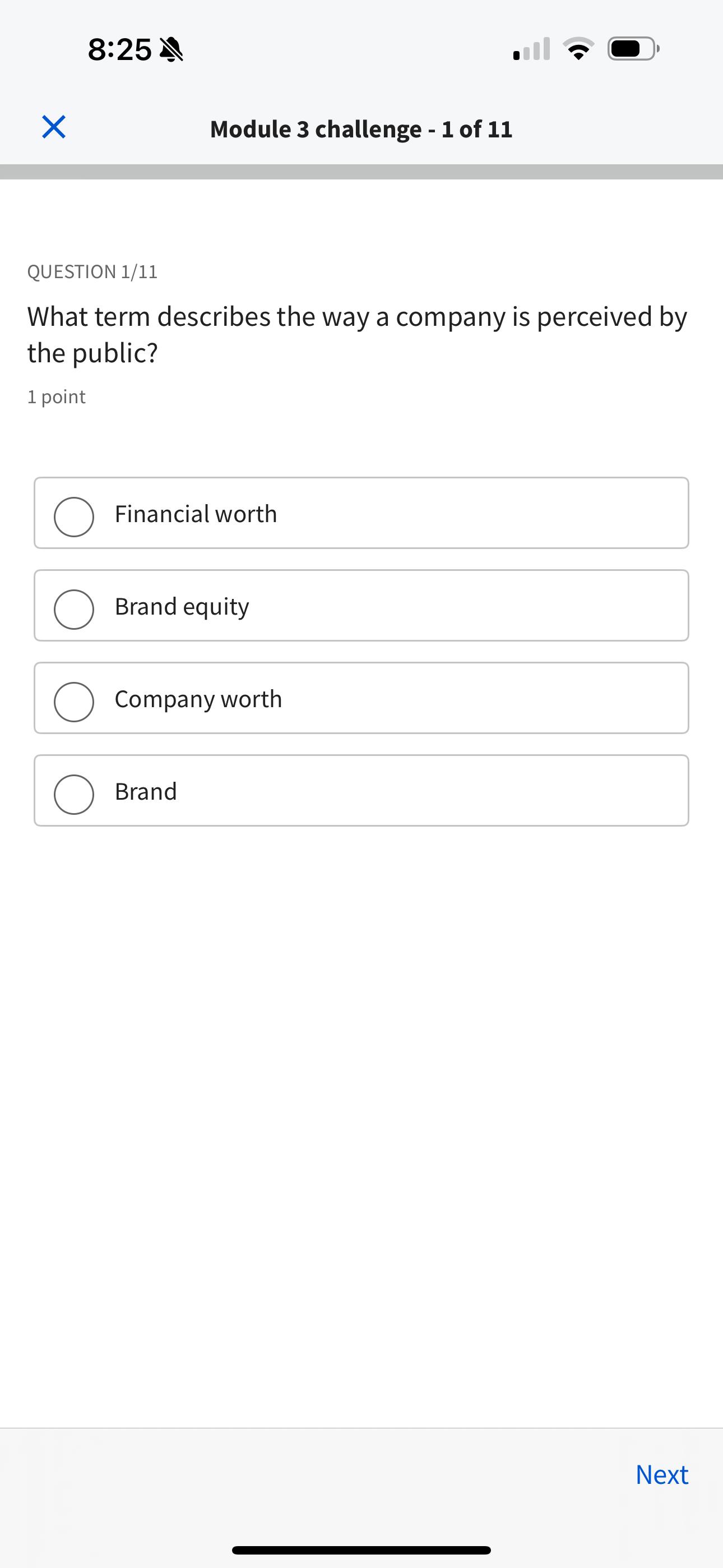 Solved 8:25Module 3 ﻿challenge - 1 ﻿of 11QUESTION 111What | Chegg.com