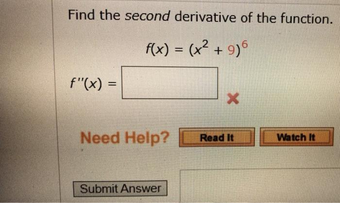 Solved Find the second derivative of the function. f(x) = | Chegg.com