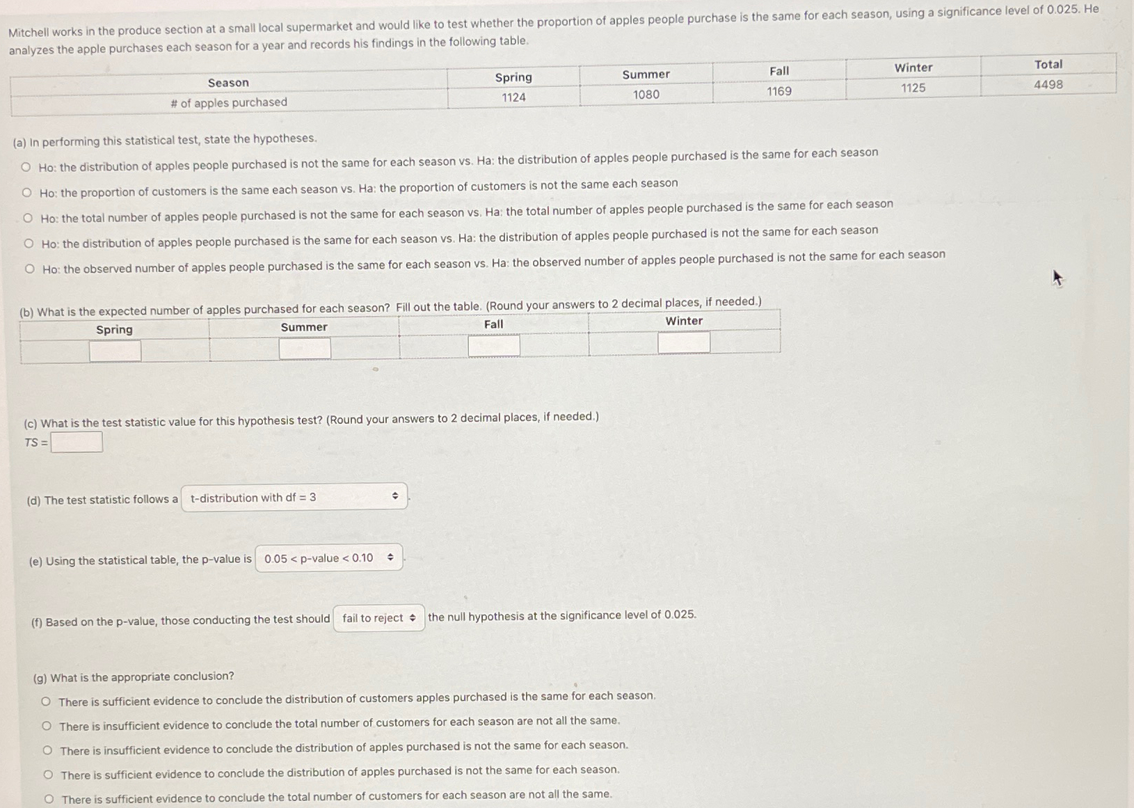 Solved analyzes the apple purchases each season for a year | Chegg.com