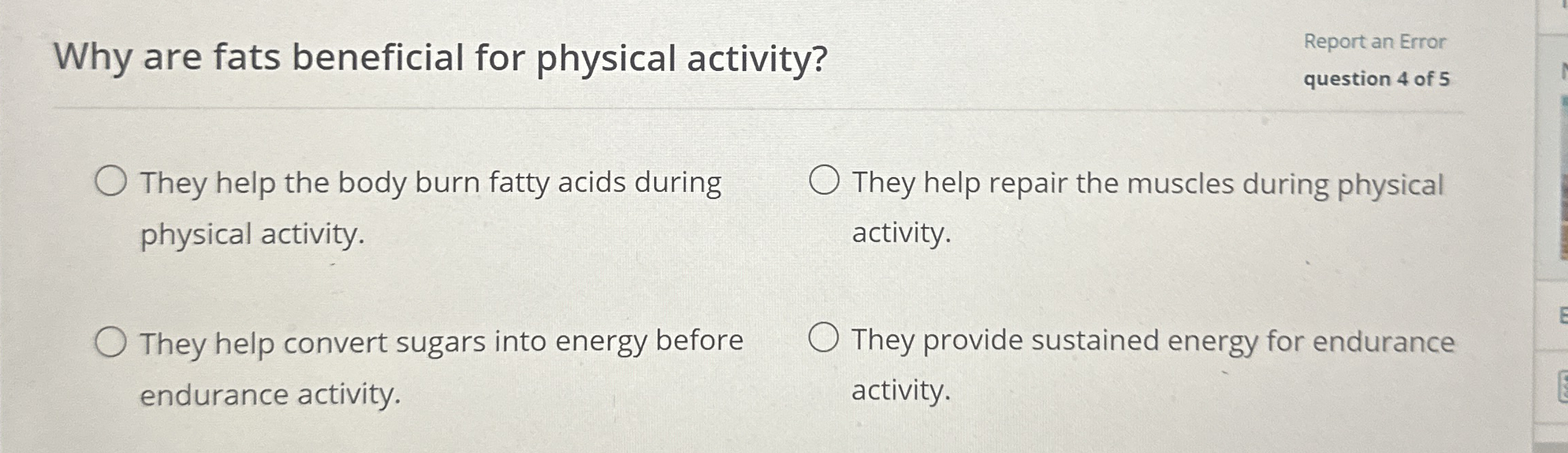Solved Why are fats beneficial for physical activity?They | Chegg.com