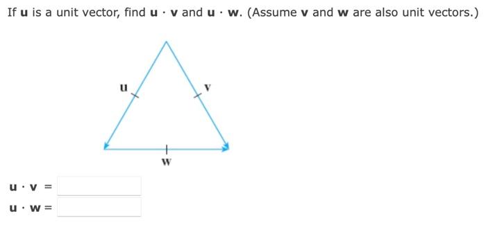 Solved If u is a unit vector, find u⋅v and u⋅w. (Assume v | Chegg.com