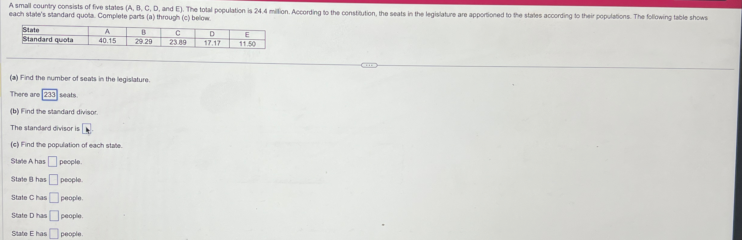 Solved each state's standard quota. Complete parts (a) | Chegg.com