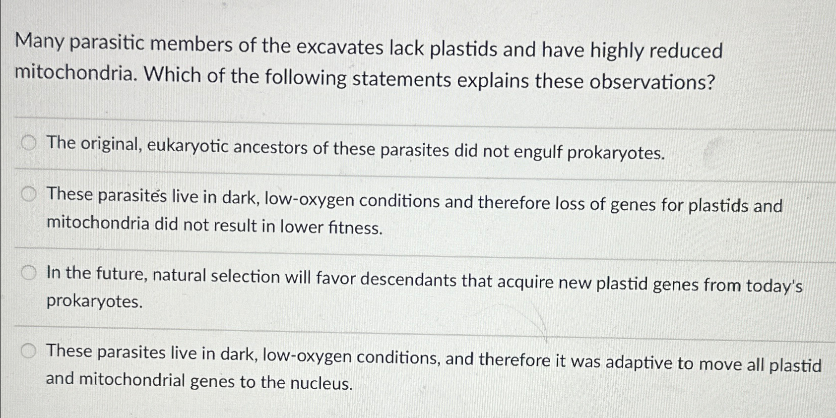 Solved Many parasitic members of the excavates lack plastids | Chegg.com