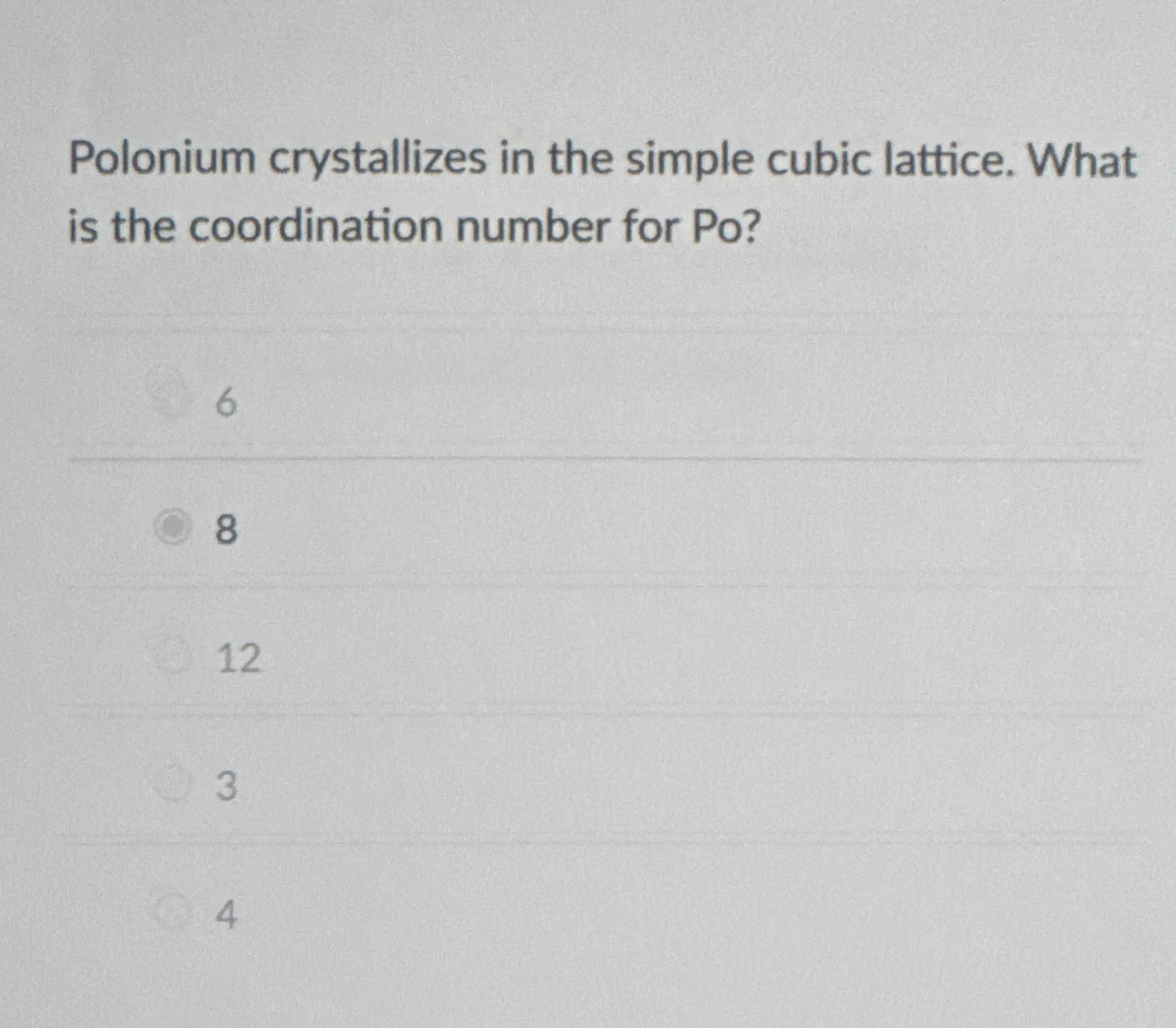 Solved Polonium crystallizes in the simple cubic lattice. | Chegg.com
