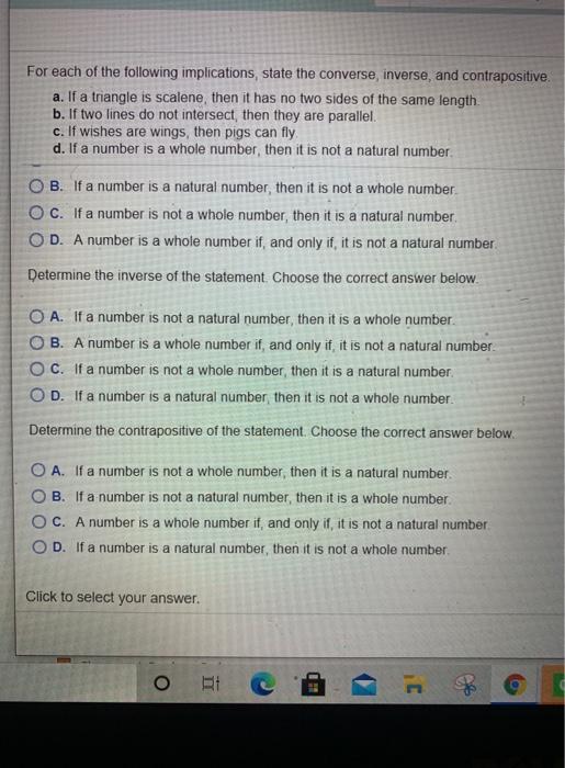 Solved For each of the following implications, state the | Chegg.com