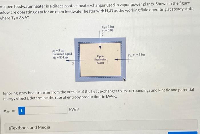 Solved An open feedwater heater is a direct contact heat | Chegg.com
