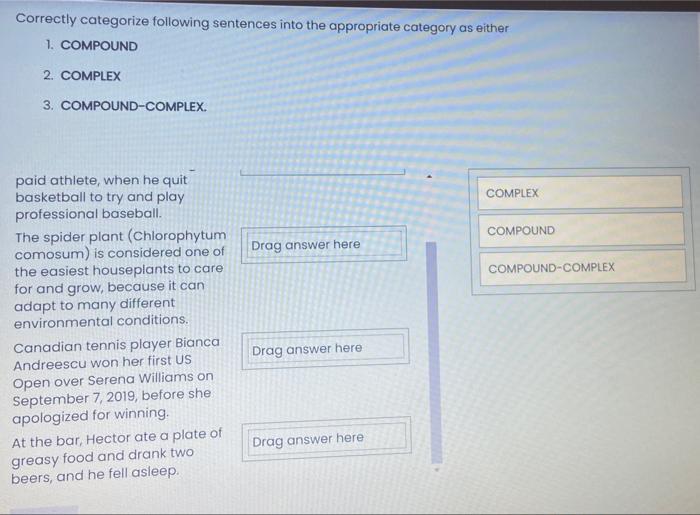 Correctly categorize following sentences into the | Chegg.com