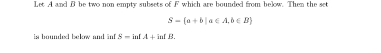 Solved Let A and B ﻿be two non empty subsets of F ﻿which are | Chegg.com