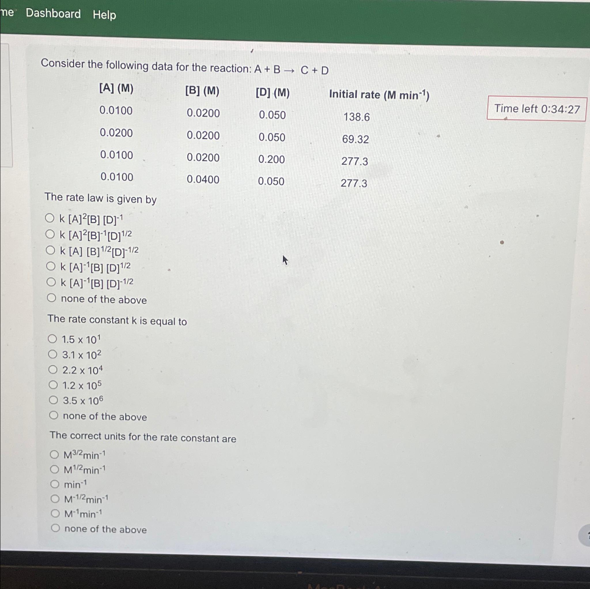 Solved ne Dashboard HelpConsider the following data for the | Chegg.com