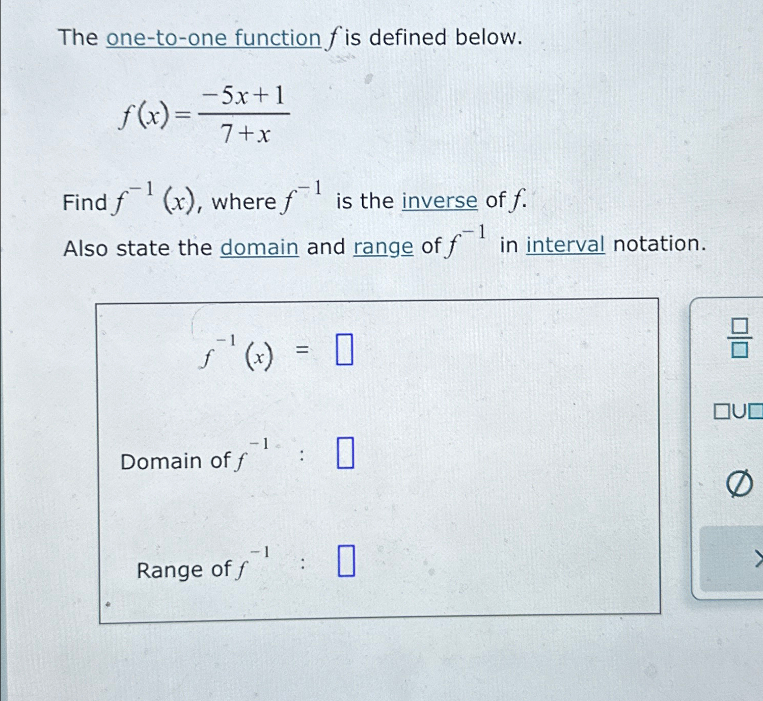 Solved The one-to-one function f ﻿is defined | Chegg.com