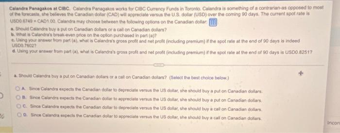 Solved Data table Calandra Panagakos at CiBC. Calandra | Chegg.com