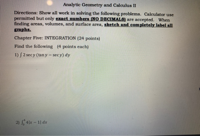 Solved Analytic Geometry and Calculus II Directions: Show | Chegg.com