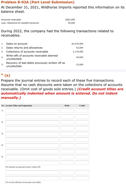 Solved Problem 8-02A (Part Level Submission) At December 31, | Chegg.com