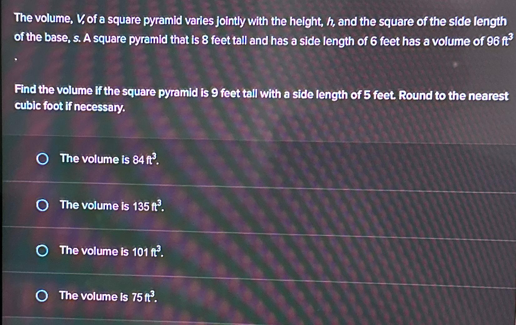 Solved The volume, V, ﻿of a square pyramid varies jointly | Chegg.com