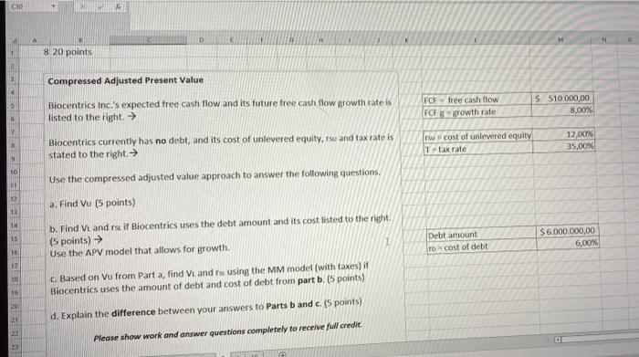 30 8.20 points Compressed Adjusted Present Value | Chegg.com