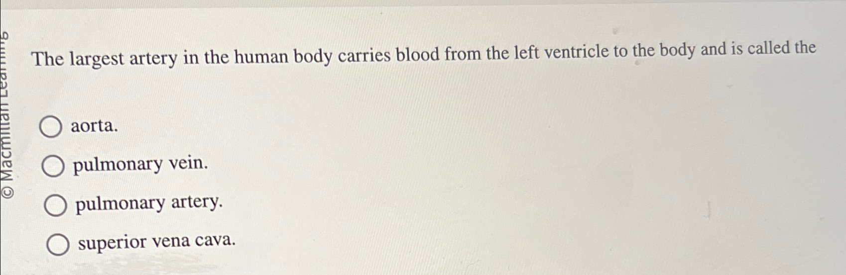 Solved The largest artery in the human body carries blood | Chegg.com