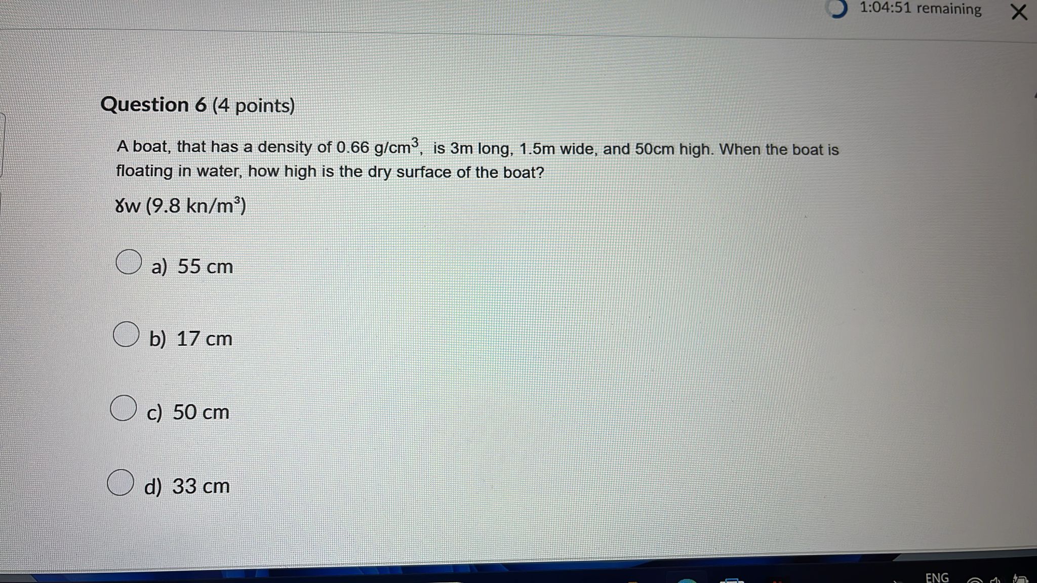Solved Question 6 (4 ﻿points)A boat, that has a density of | Chegg.com