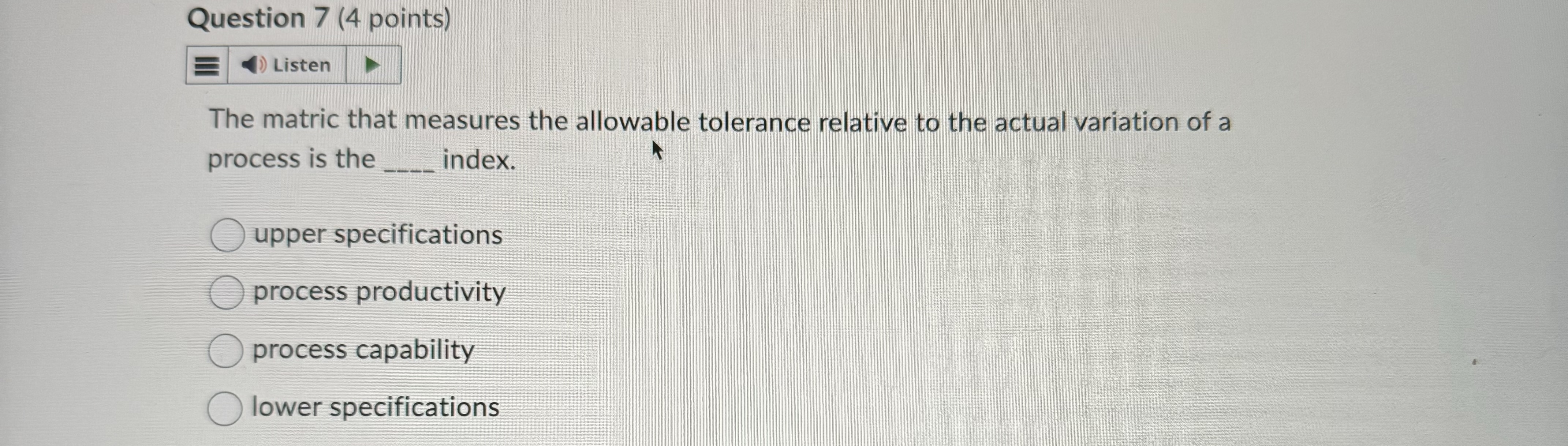 Solved Question 7 (4 ﻿points)The matric that measures the | Chegg.com
