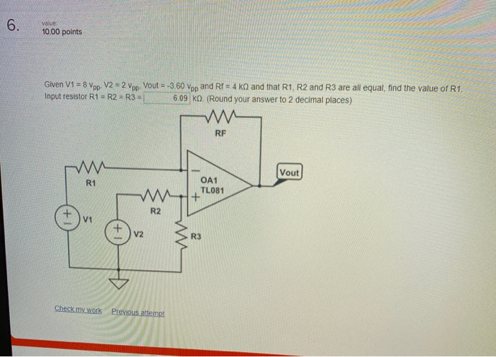 Solved S 6. Value 10.00 points Given V1 = 8 Vpp. V2 = 2 Vpp. | Chegg.com