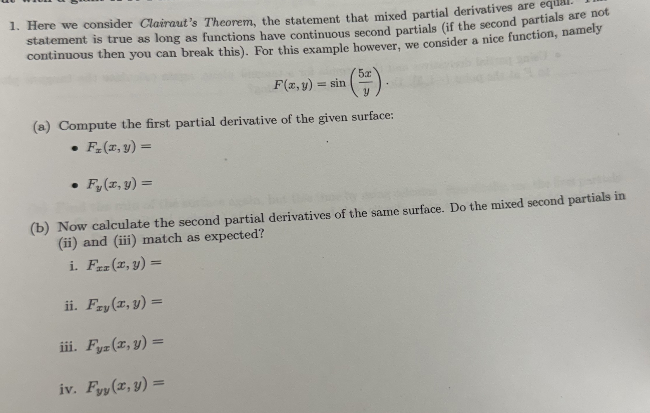 Solved Here we consider Clairaut's Theorem, the statement | Chegg.com