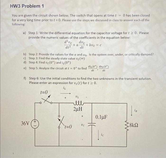 Solved You are given the circuit shown below. The switch | Chegg.com
