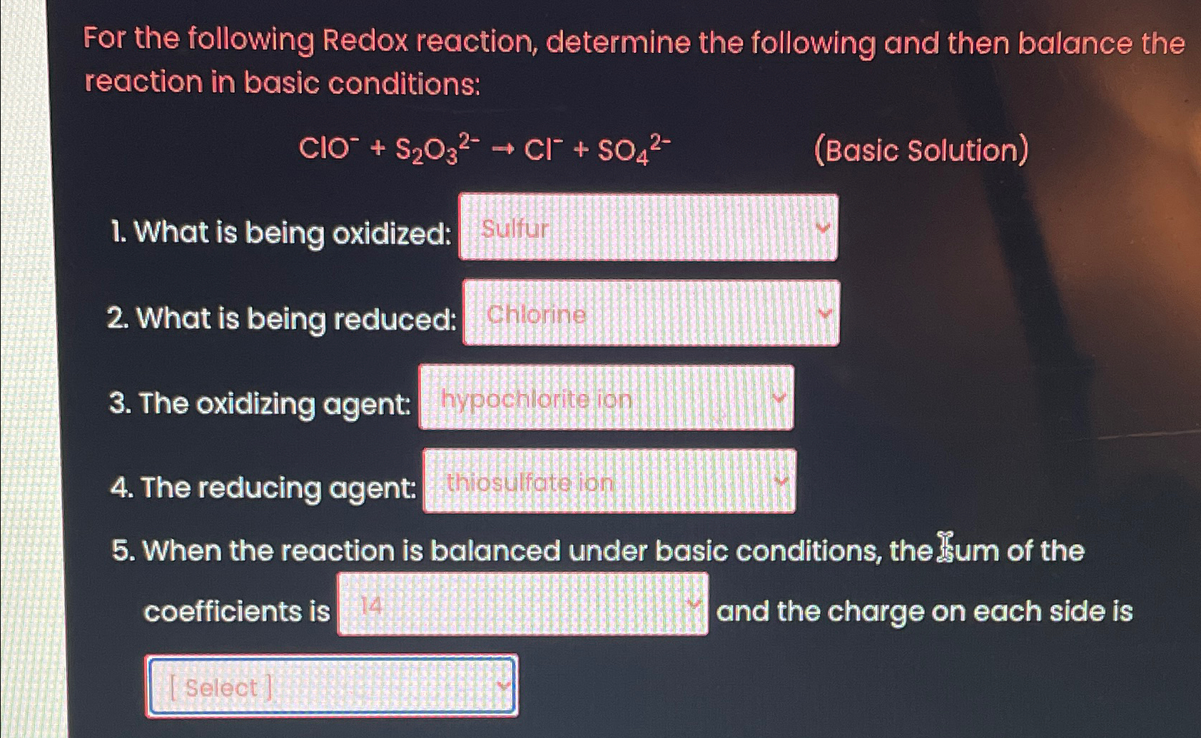 Solved For the following Redox reaction, determine the | Chegg.com