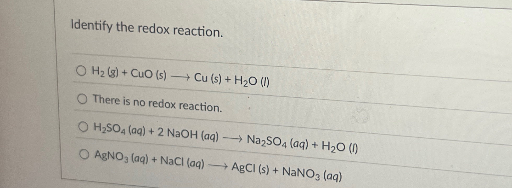 Solved Identify the redox | Chegg.com