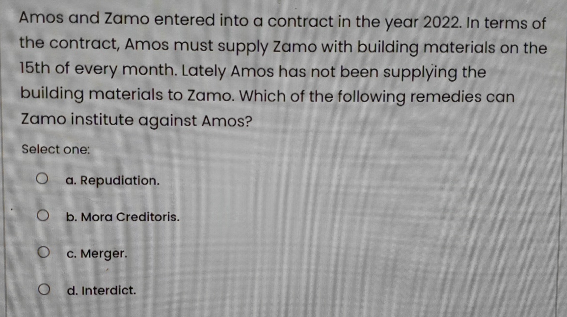 Solved Amos and Zamo entered into a contract in the year | Chegg.com