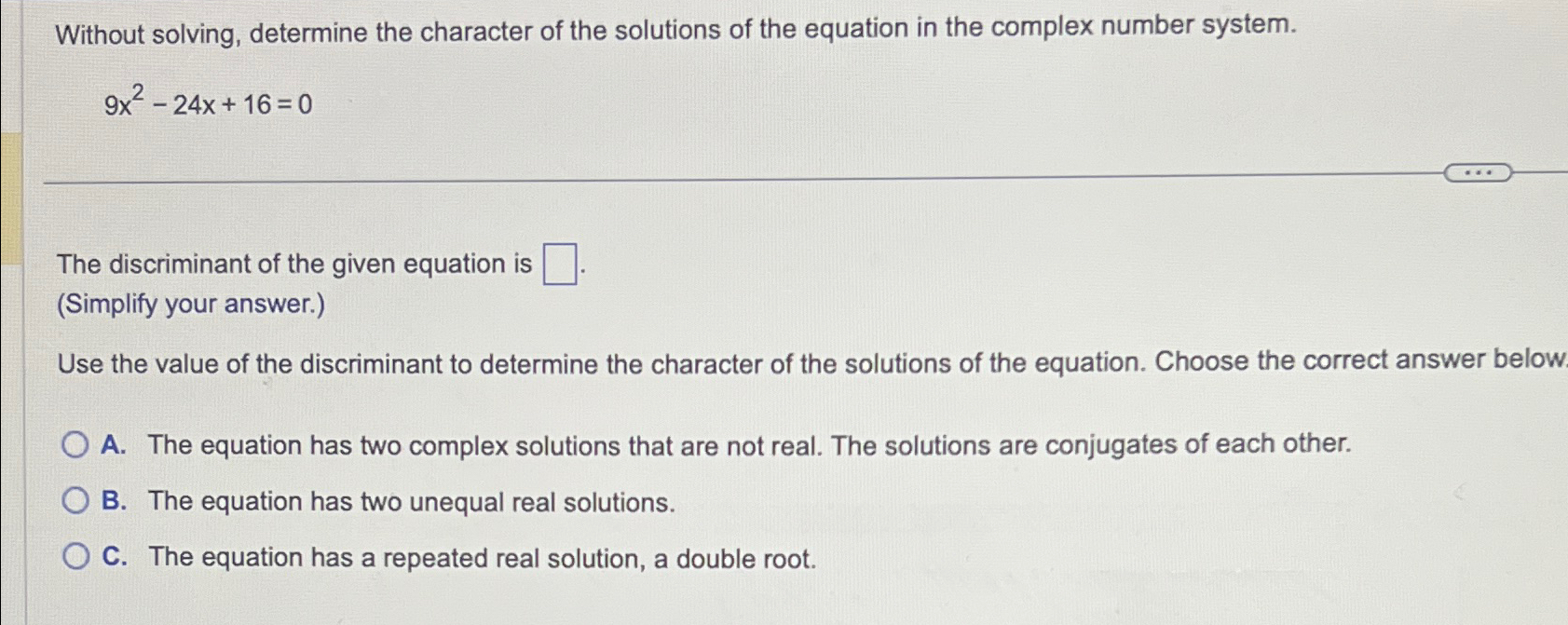 Solved Without solving, determine the character of the | Chegg.com