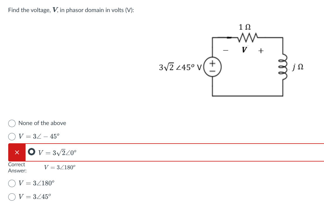 Solved Find the voltage, \( \boldsymbol{V} \), ﻿in phasor | Chegg.com