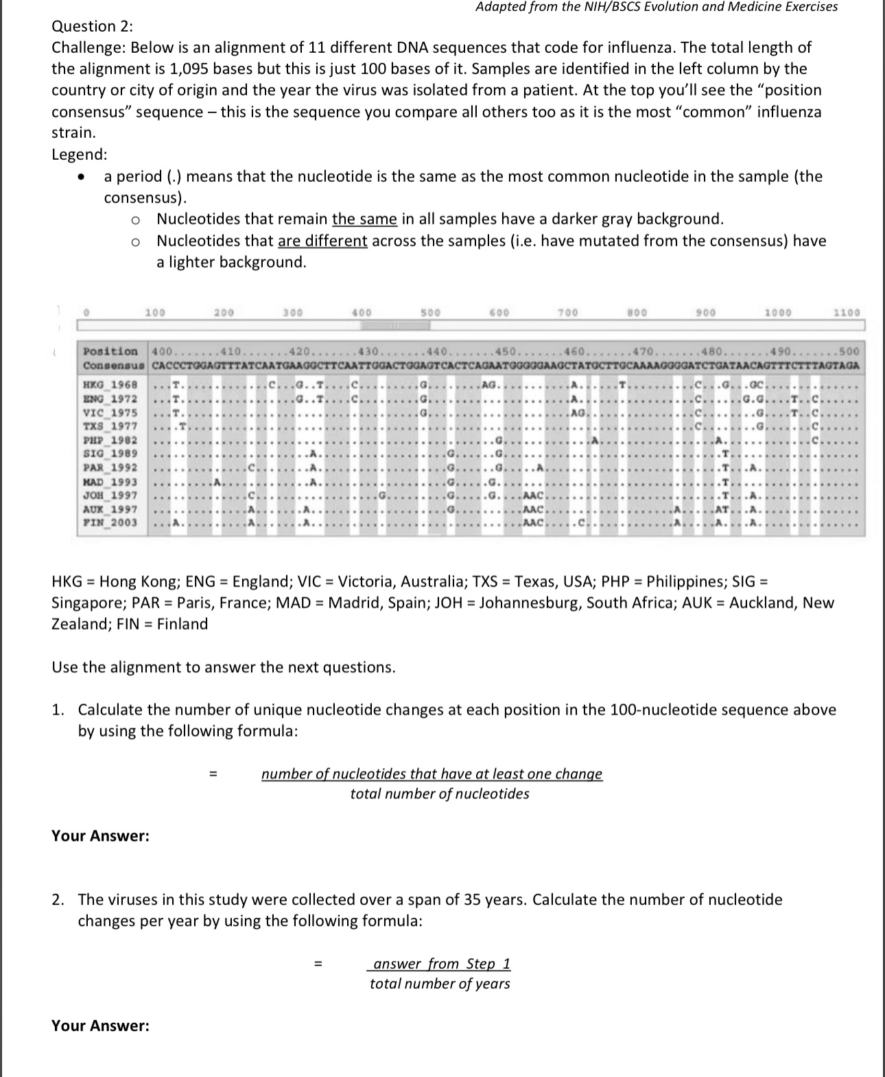 Solved Question 2:Adapted from the NIH/BSCS Evolution and | Chegg.com