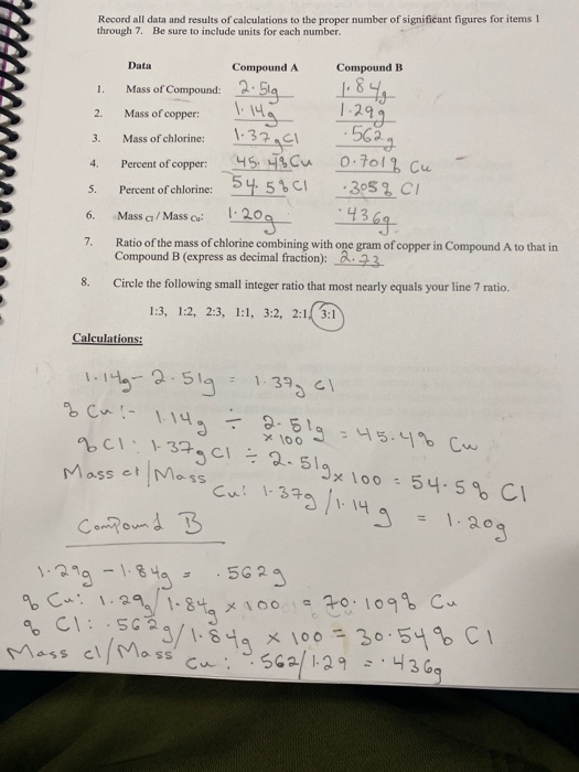 Solved Record all data and results of calculations to the | Chegg.com