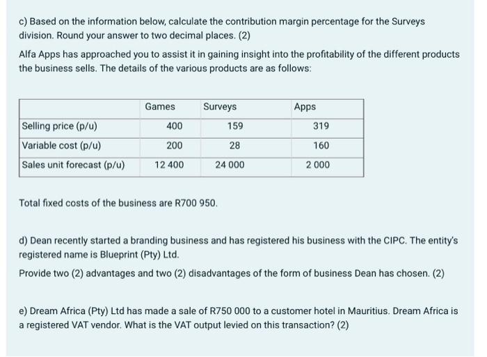 Solved c) Based on the information below, calculate the | Chegg.com