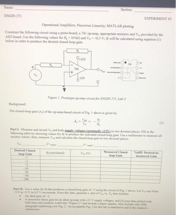 Name Section: ENGIN 271 EXPERIMENT 3 Operational | Chegg.com