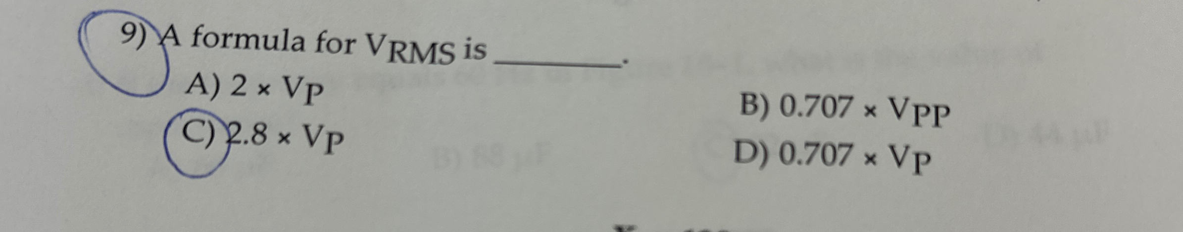 Solved A formula for VRMS ﻿is | Chegg.com