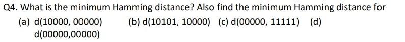 Q4. What is the minimum Hamming distance? Also find | Chegg.com