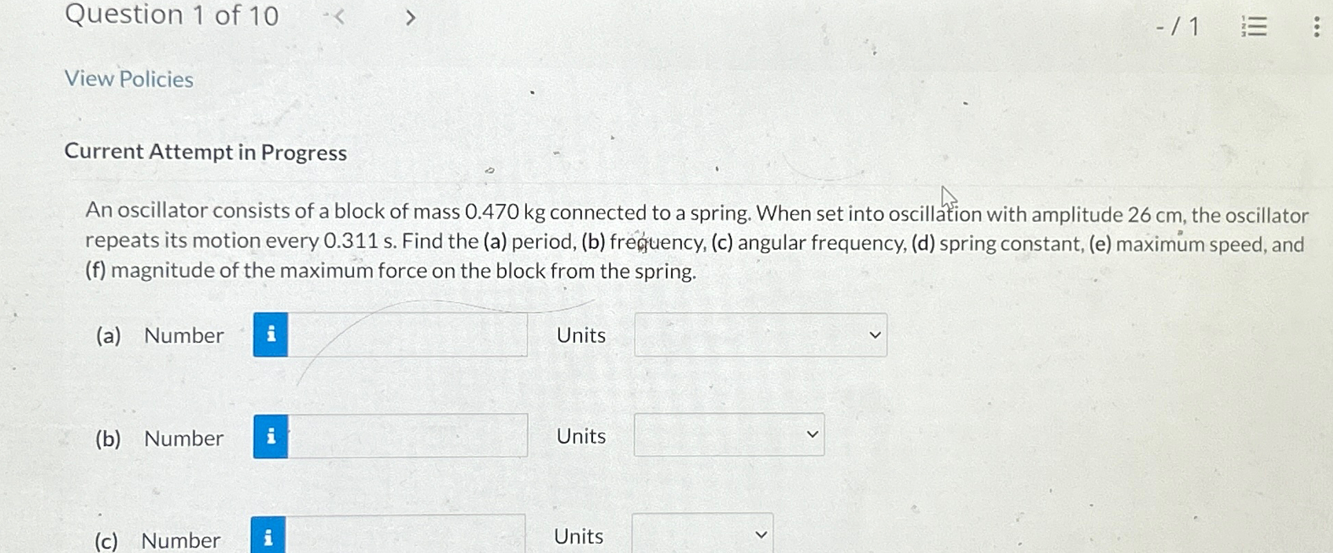 Solved Question 1 ﻿of 10-1View PoliciesCurrent Attempt in | Chegg.com