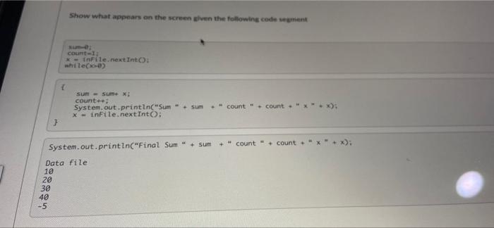 } System.out.println("Final Sum " Data file 10 20 30 | Chegg.com