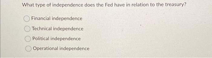 Solved What type of independence does the Fed have in | Chegg.com
