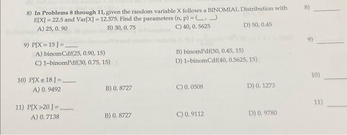 Solved In problems 8-11, given the random variable X follows | Chegg.com