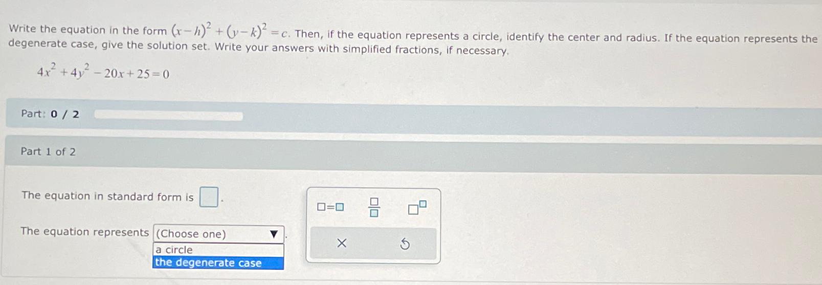 Solved Write the equation in the form (x-h)2+(y-k)2=c. | Chegg.com