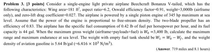Solved Problem 3. [3 points Consider a single-engine light | Chegg.com