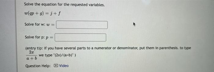 Solved Solve the equation for the requested variables. | Chegg.com