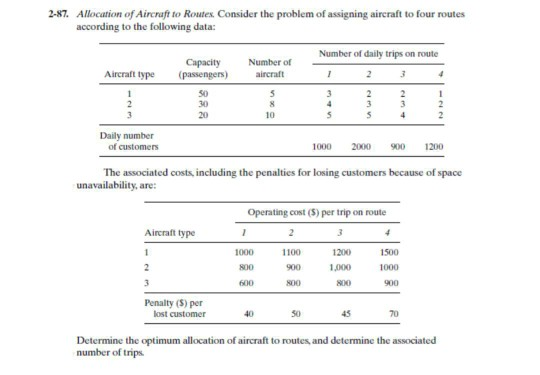 Solved 2-87. Allocation of Aircraft to Routes. Consider the | Chegg.com