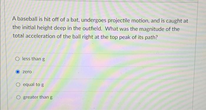 Solved A baseball is hit off of a bat, undergoes projectile | Chegg.com