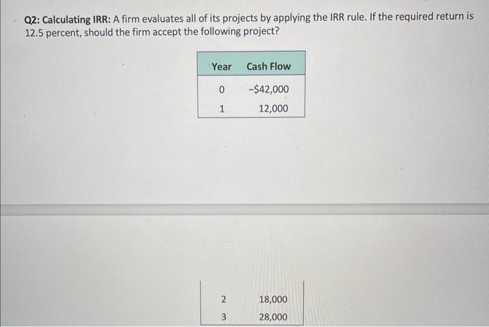 Solved Q2: Calculating IRR: A firm evaluates all of its | Chegg.com Solved Q2: Calculating IRR: A firm evaluates all of its | Chegg.com