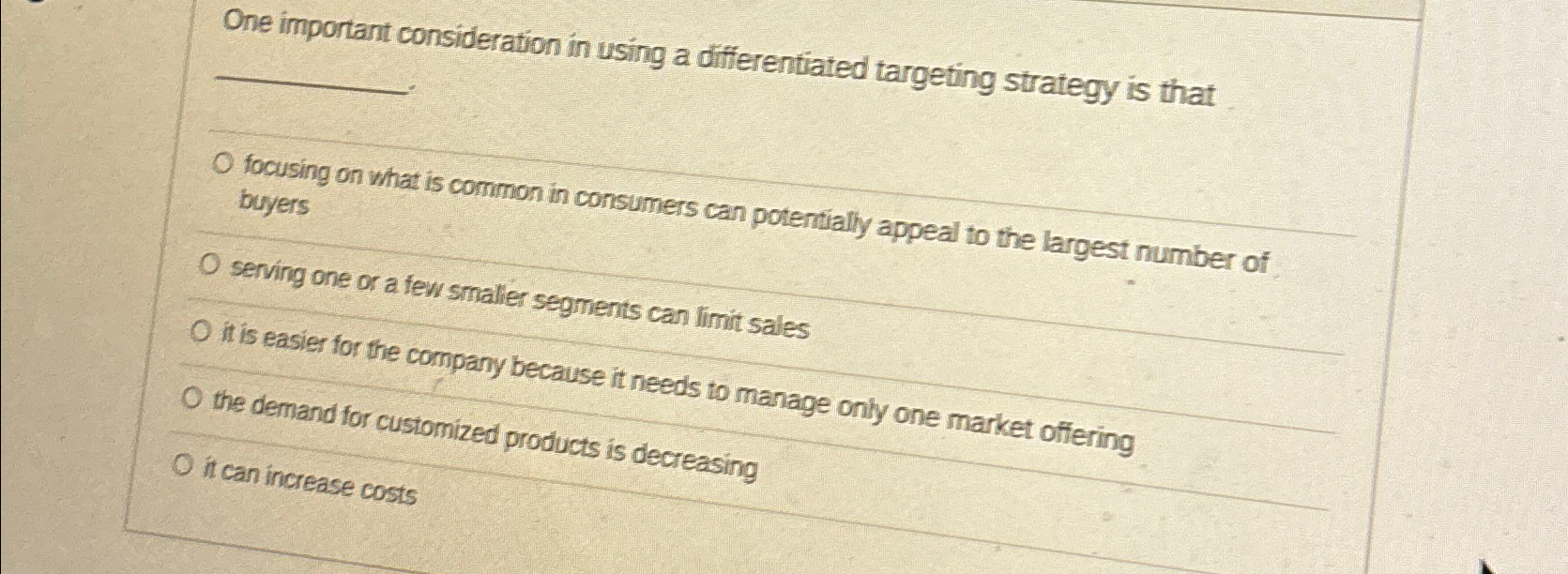 Solved One important consideration in using a differentiated | Chegg.com