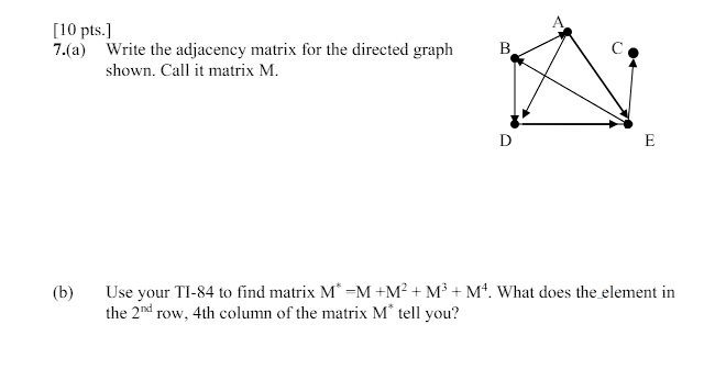 Solved [10 ﻿pts.]7.(a) ﻿Write the adjacency matrix for the | Chegg.com